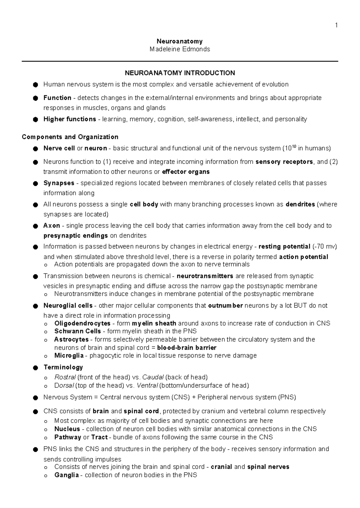Neuroanatomy Lecture Notes S2S: Overview of the Human Nervous System ...