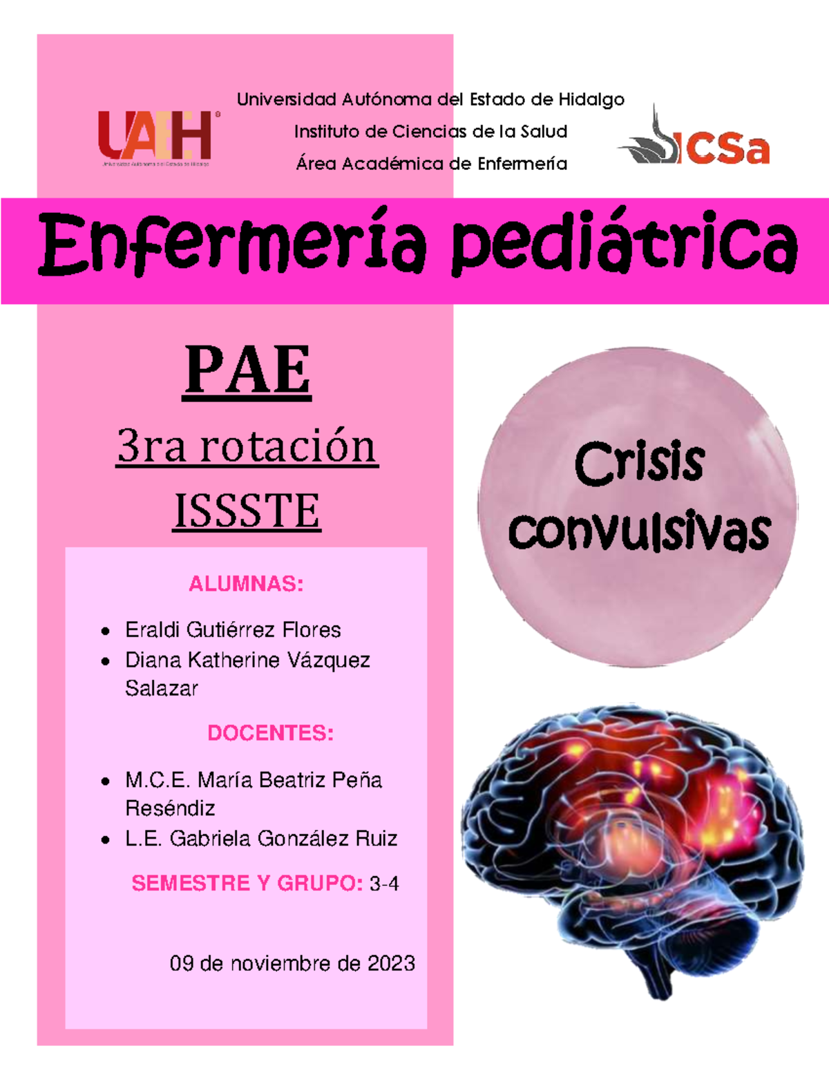 Crisis Convulsivas en Pediatría - PAE 3ra Rotación - Enfermería - Studocu