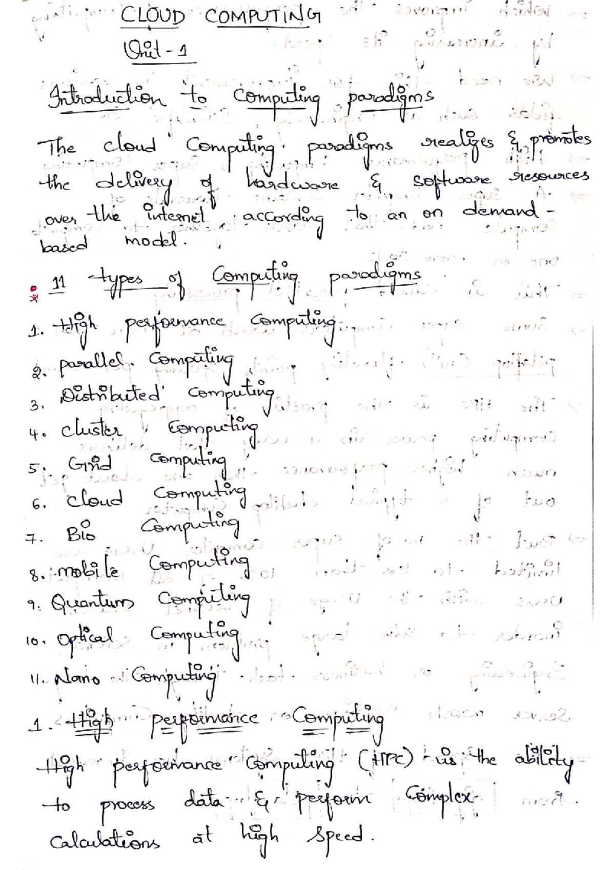CC Unit 1: Introduction to Cloud Computing Paradigms and HPC - Studocu