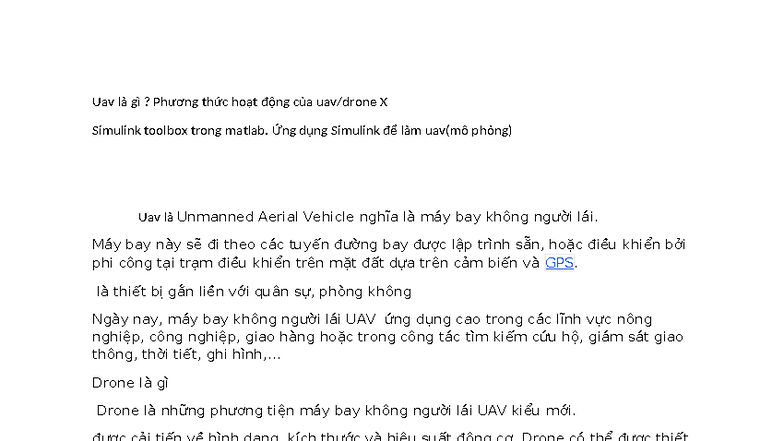 UAV và Simulink Toolbox trong MATLAB: Ứng dụng và Mô phỏng - Studocu
