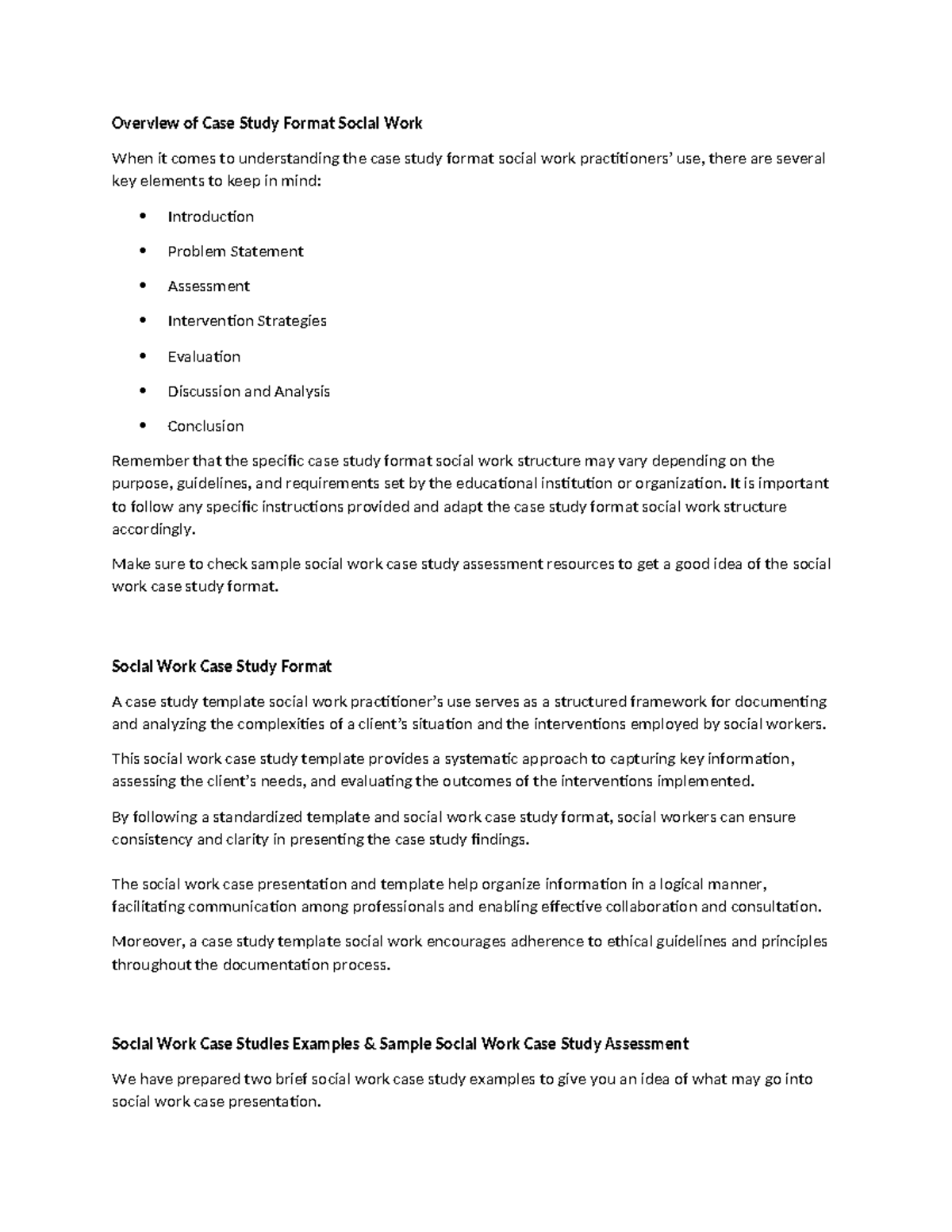 Social Work Case Study Format Overview and Examples - Studocu