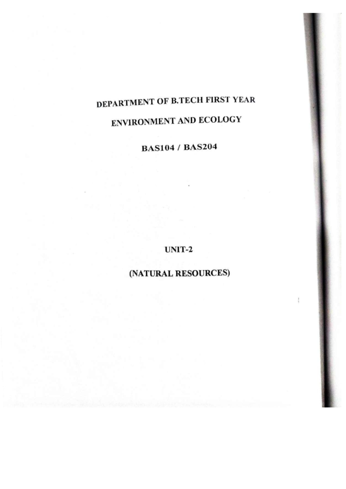 Unit 2 EVS Final Assignment: Natural Resources and Their Management ...