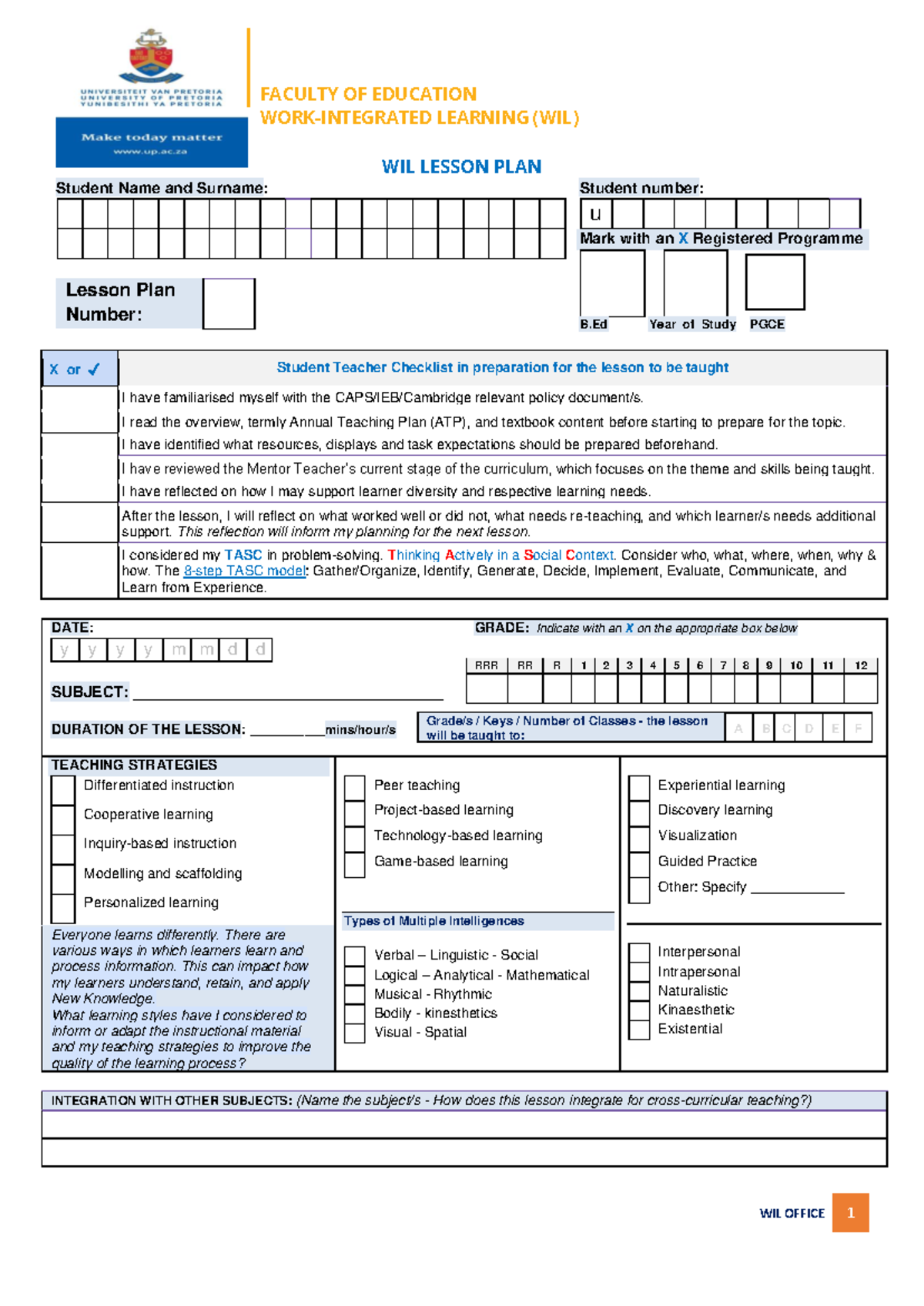 WIL Lesson Plan Template for PGCE Students - Studocu