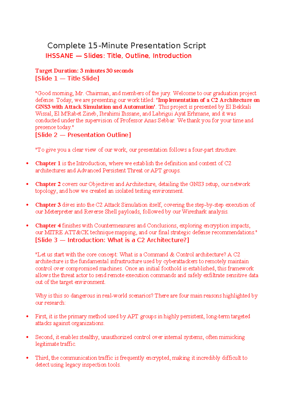 Complete Presentation Script on C2 Architecture & Attack Simulation ...
