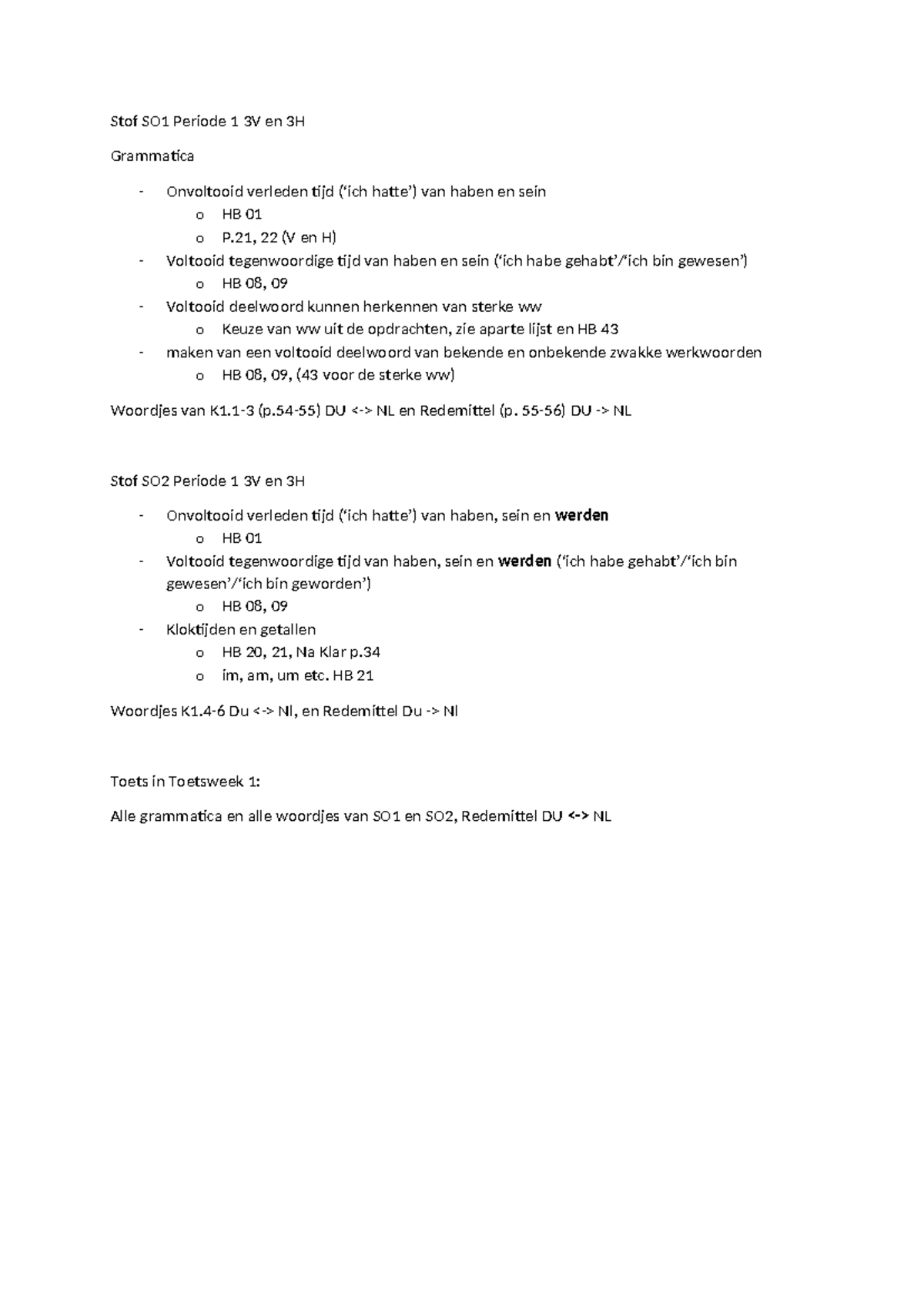 Toetsstof SO1 en SO2 Periode 1 3V & 3H - Grammatica en Woordjes ...