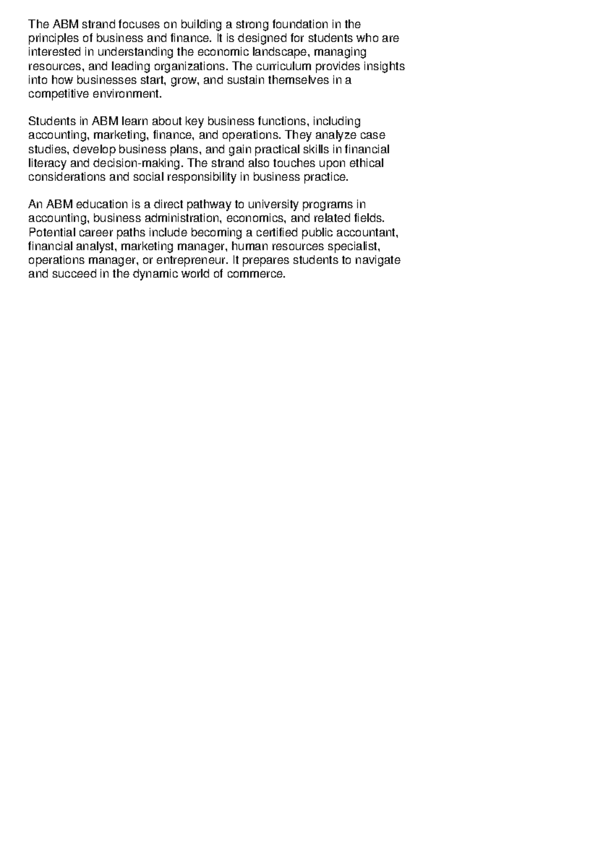 ABM Strand Overview: Principles of Business & Finance - Studocu