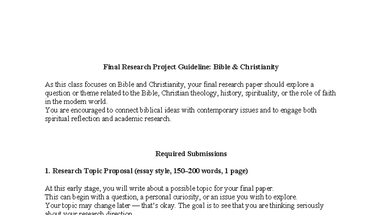 Final Research Project Guidelines: Bible & Christianity Bn C - Studocu