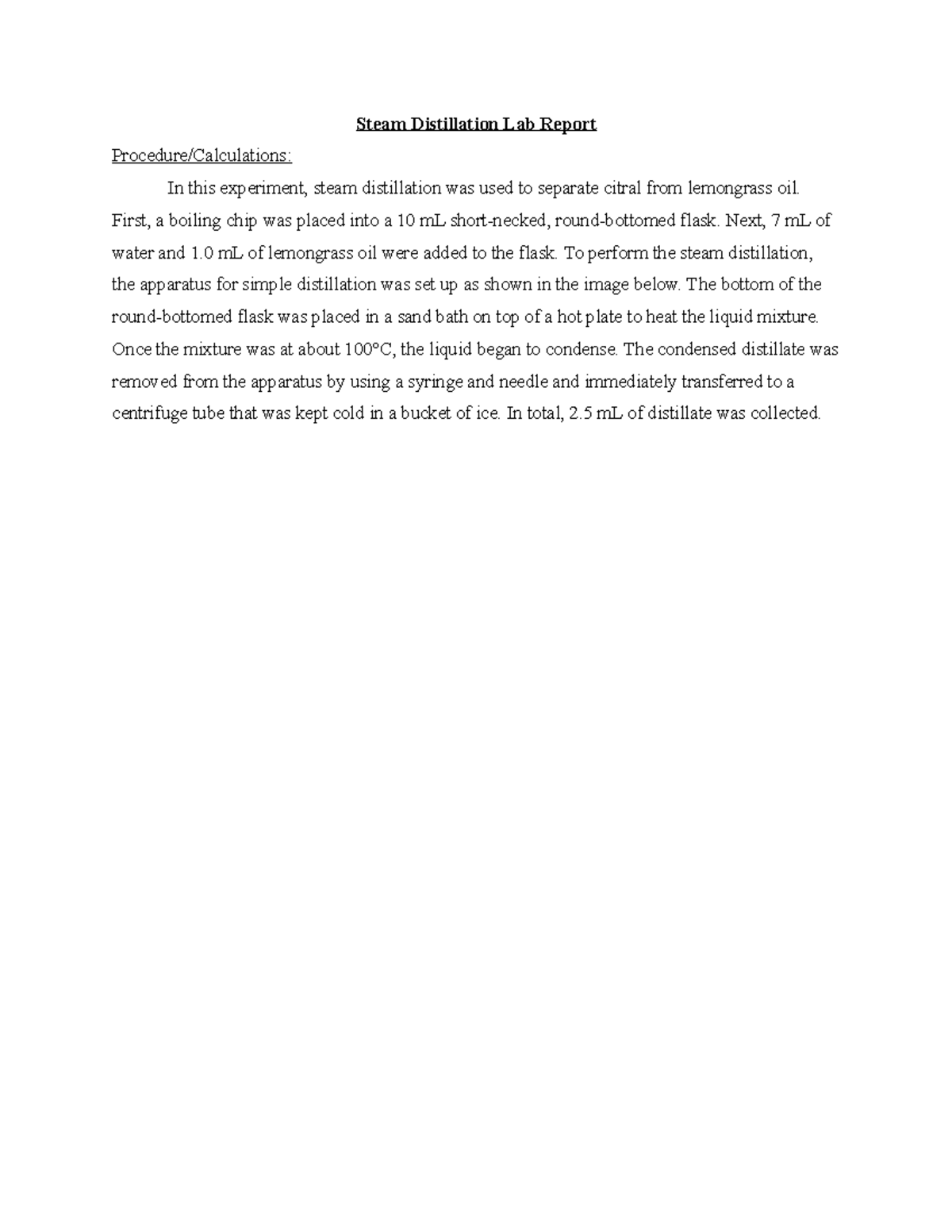 Steam Distillation Lab Report: Extraction of Citral from Lemongrass Oil ...
