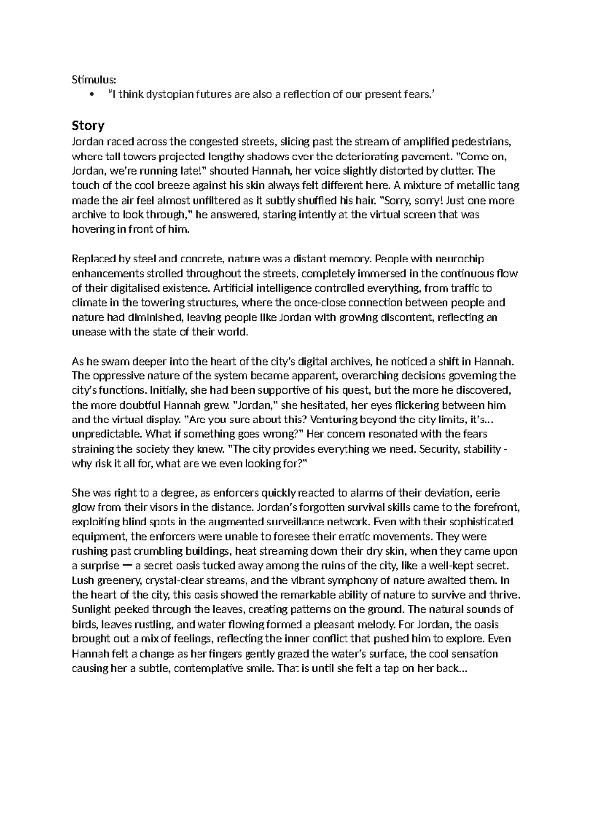 Imaginative Writing: Dystopian Futures Stimulus Analysis - Studocu