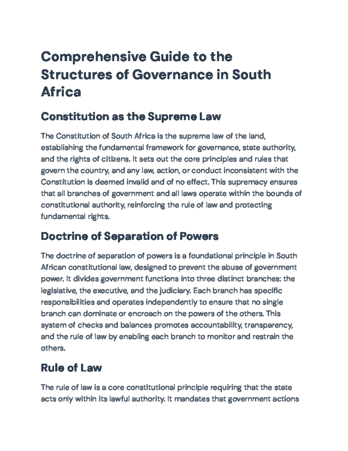 Comprehensive Overview of South Africa's Constitutional Governance ...
