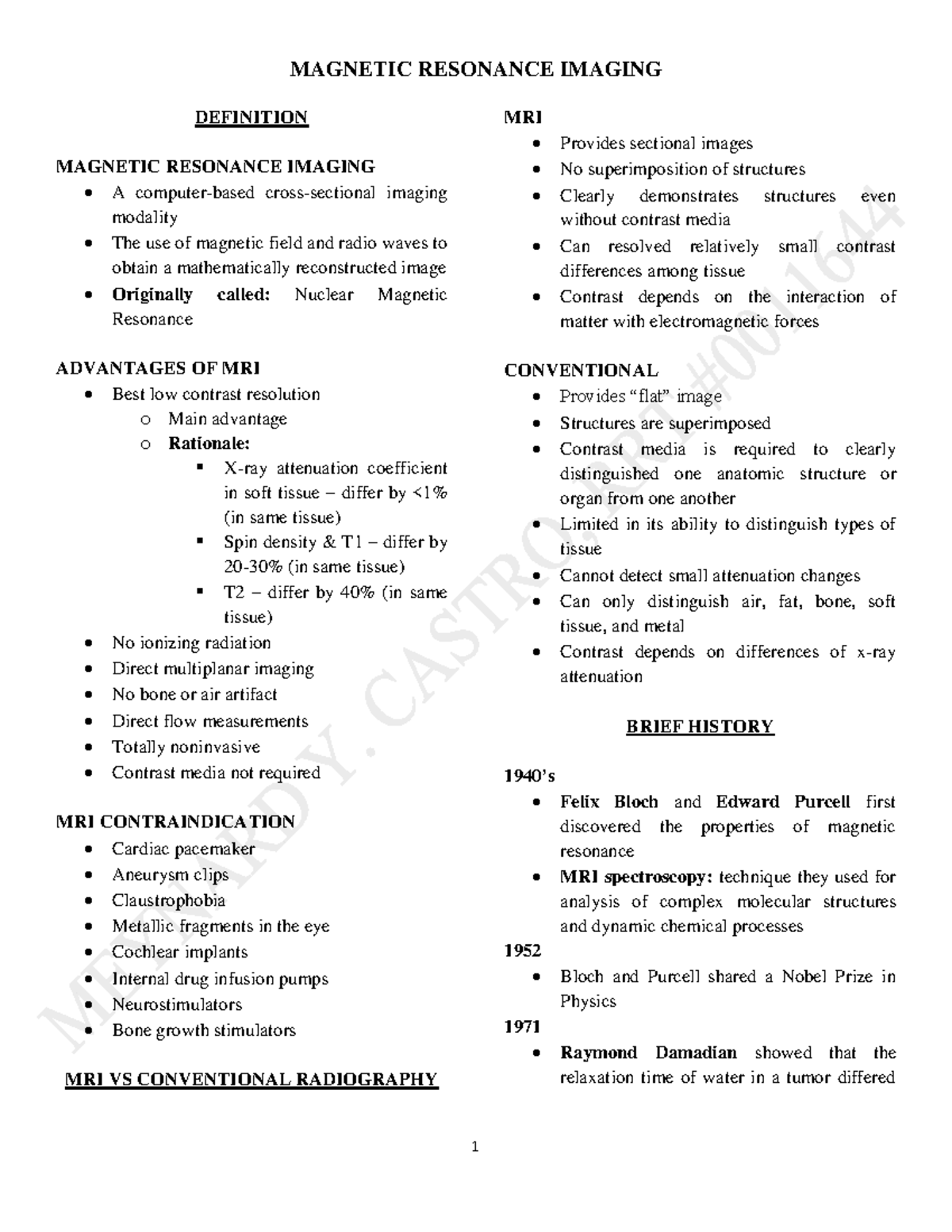 MRI Notes - Lecture Overview on Magnetic Resonance Imaging - Studocu