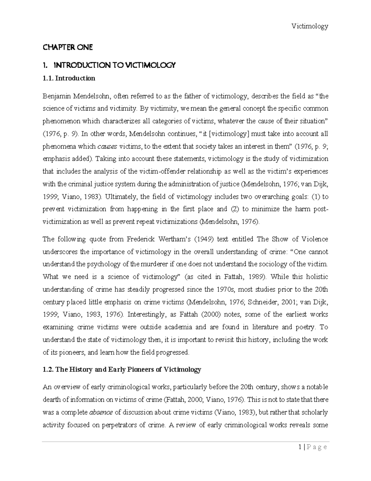 Victimology Chapter 1: Introduction and Historical Perspectives - Studocu
