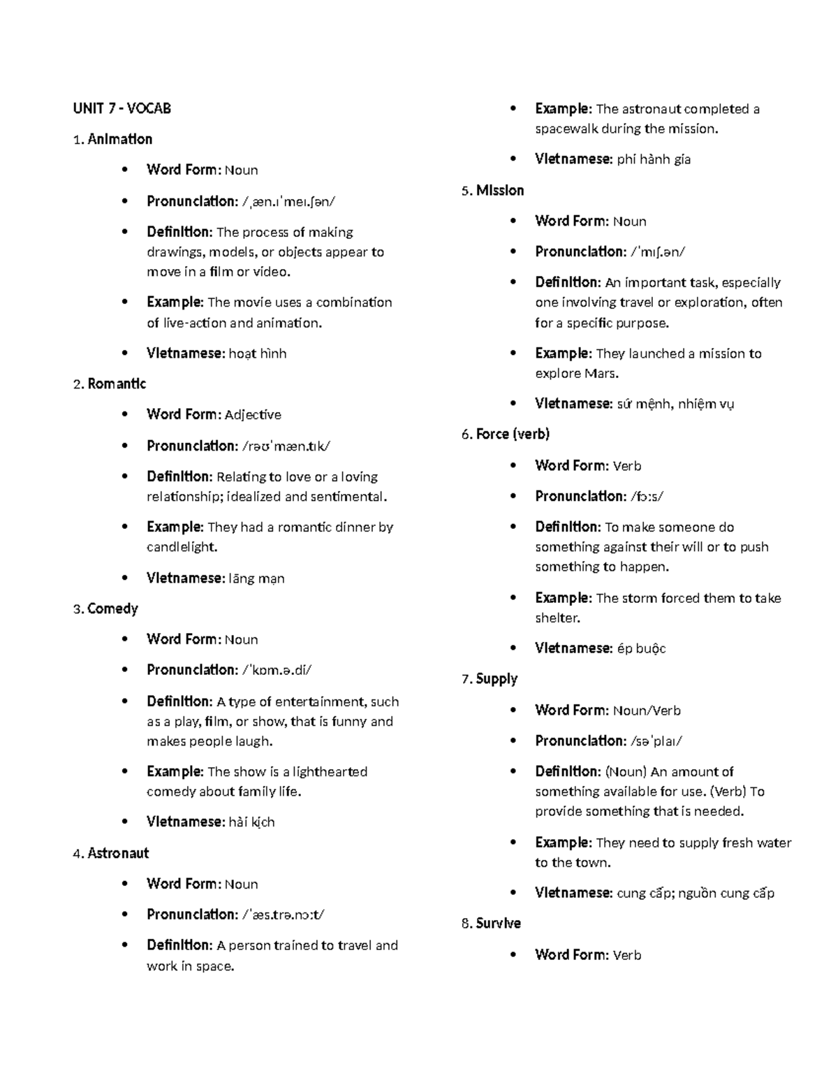UNIT 7 - Vocabulary Review - tatc - Studocu