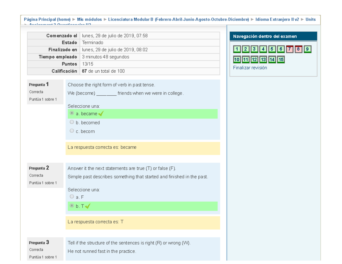 Assignment 3 Questionnaire U2 - Página Principal (home) Mis módulos ...