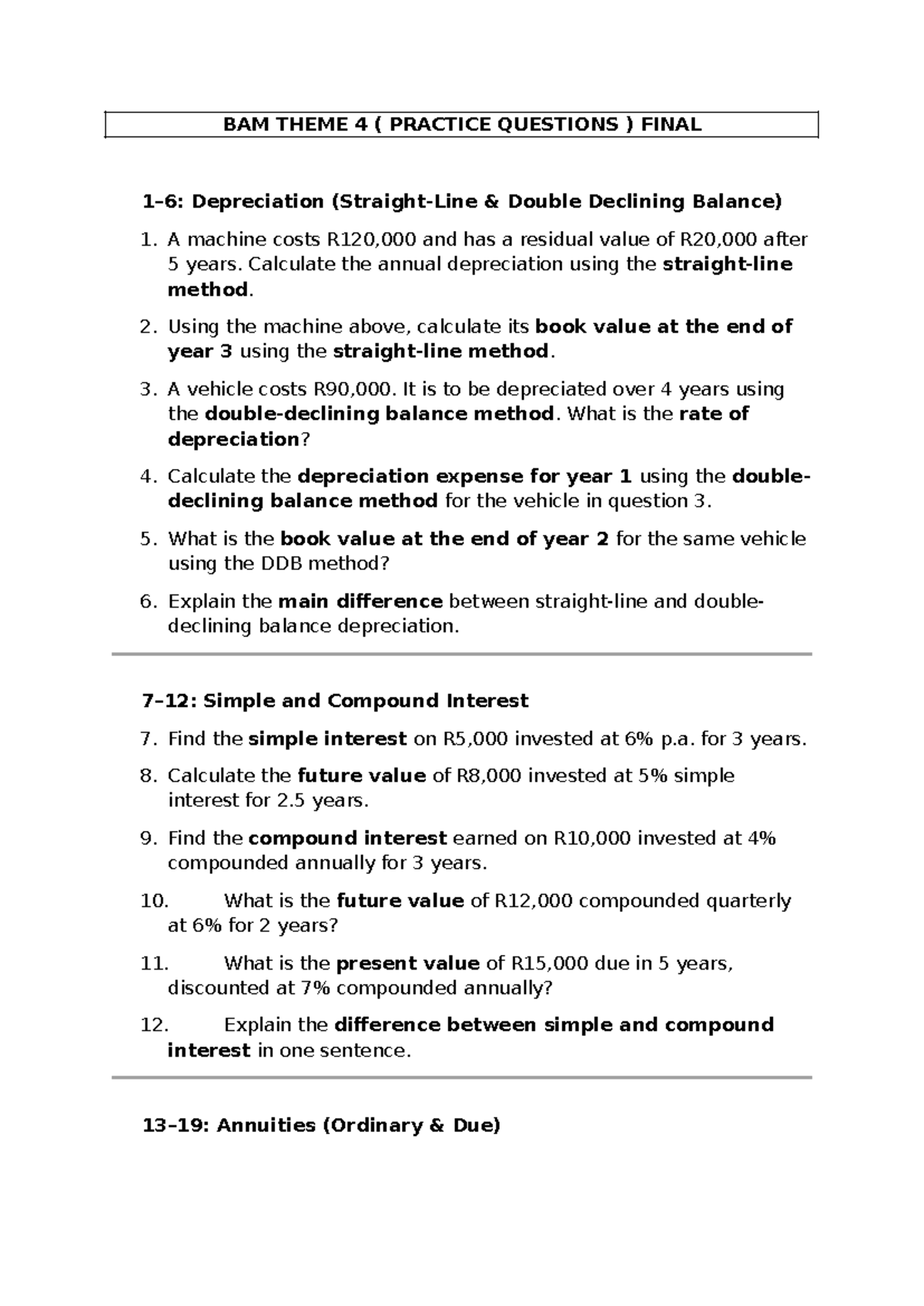 BAM THEME 4 FINAL PRACTICE QUESTIONS: Depreciation & Interest - Studocu