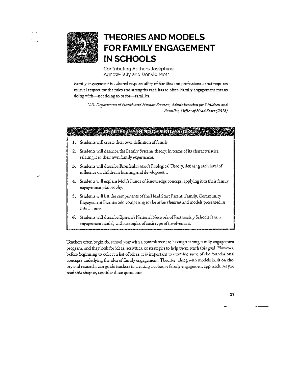Theories and Models for Family Engagement in Schools - CS101 - Studocu