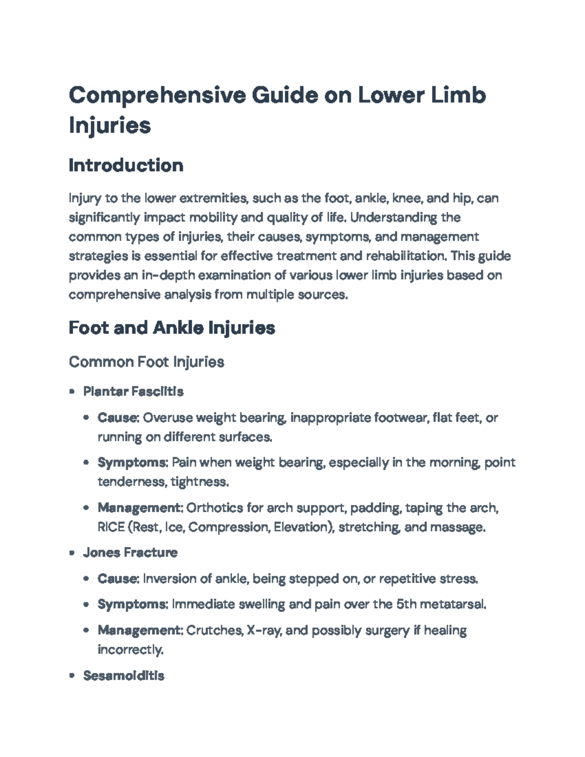 Comprehensive Guide on Lower Limb Injuries: Causes & Management - Studocu