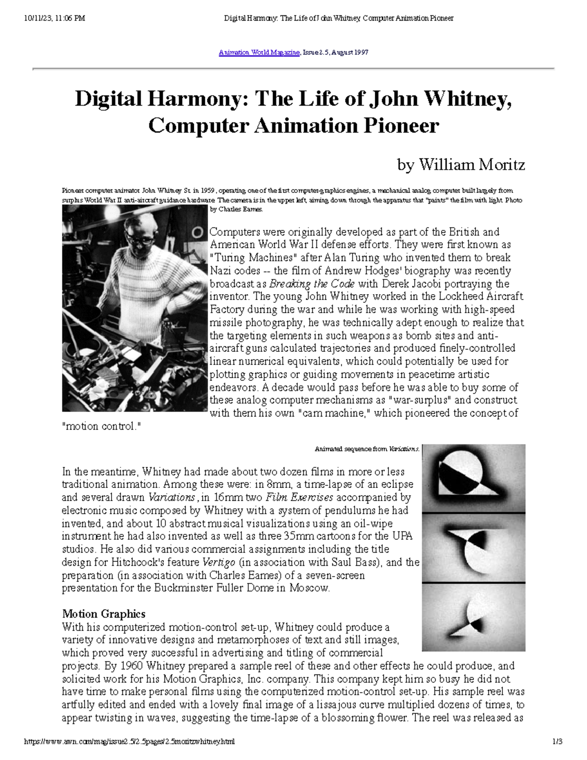 Digital Harmony: The Life and Legacy of John Whitney in Animation - 10 ...
