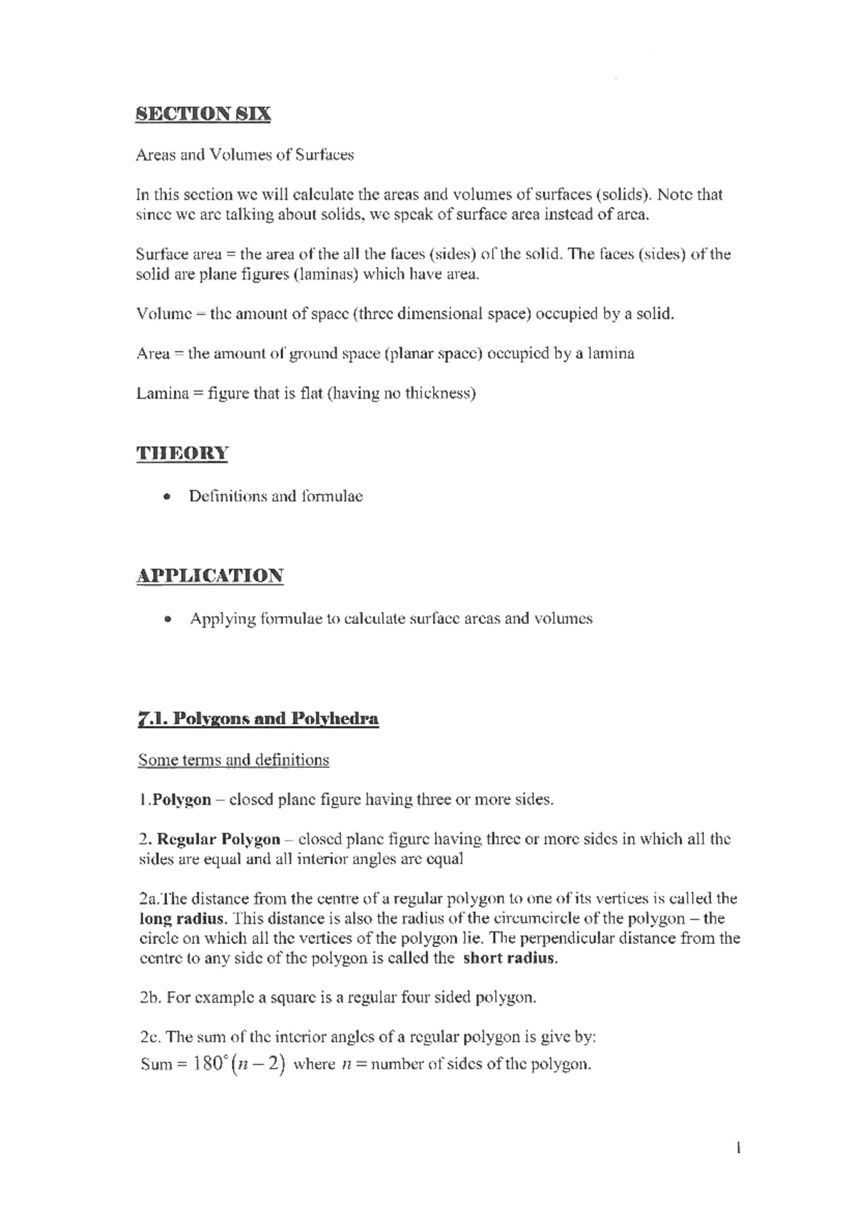 Section SIX Volumes AND Areas - MATEL01 - Studocu