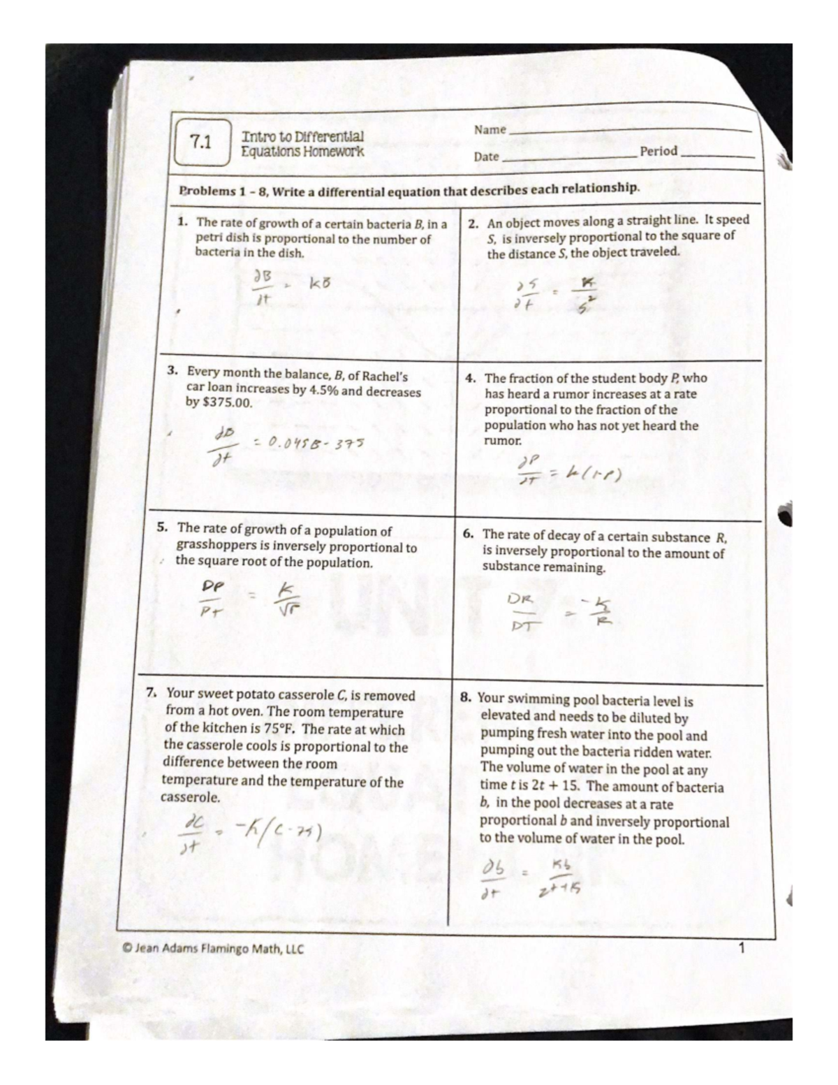 MCAT Differential Equations Homework Problems 1-8 - Studocu