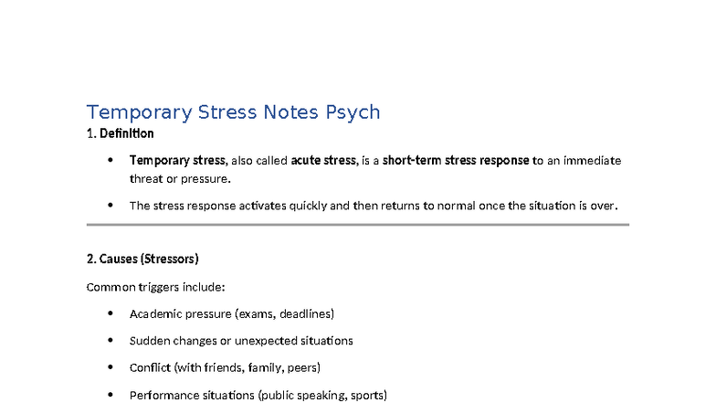 Temporary Stress Overview: Key Concepts & Coping Strategies - Psych 1 ...