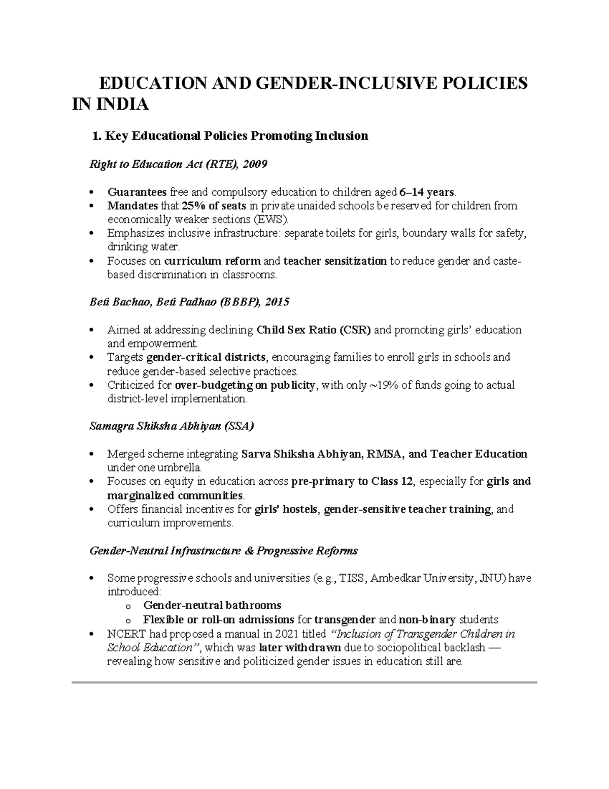 Education, Employment & Health Policies: Gender Inclusivity in India ...