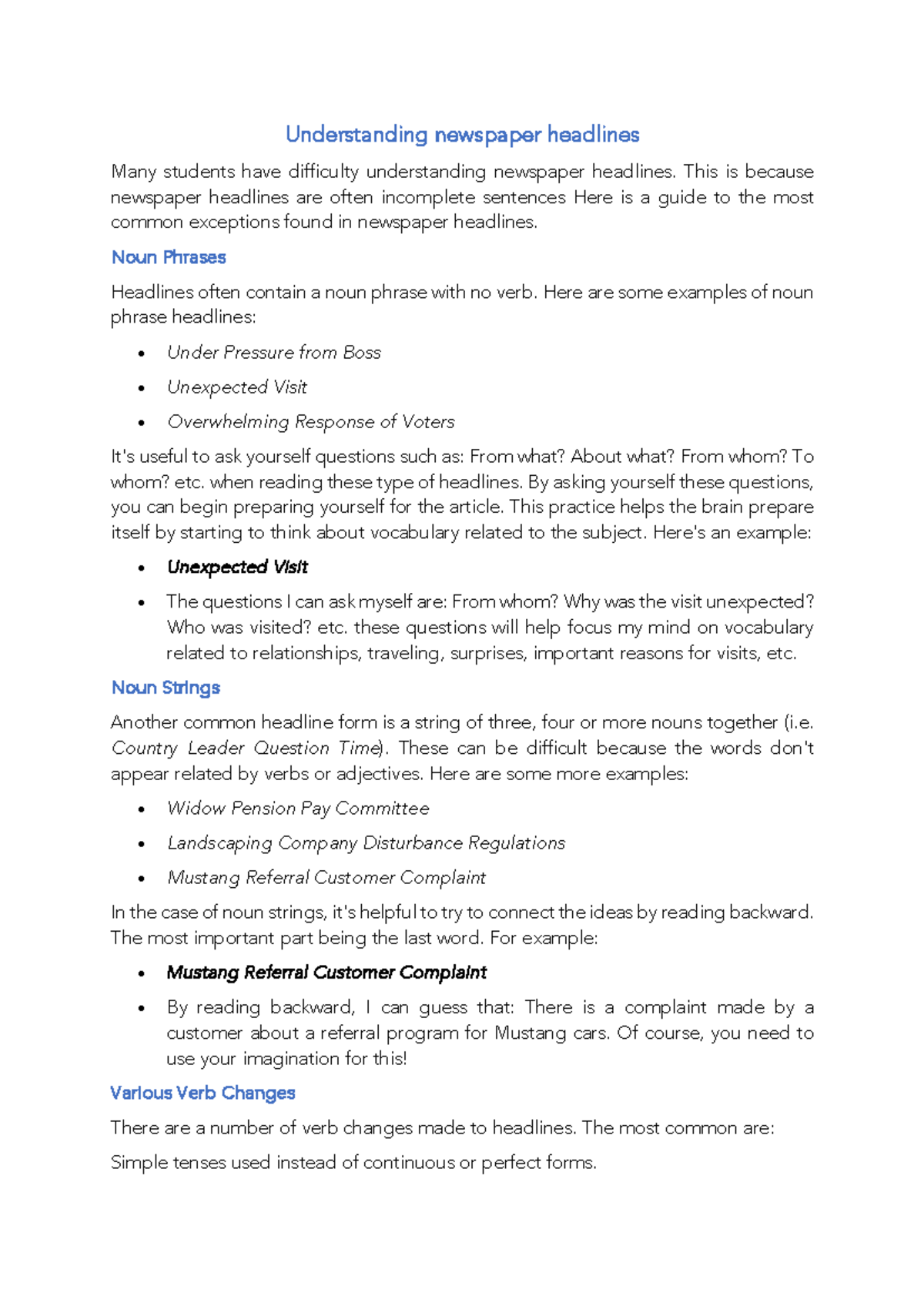 Understanding Newspaper Headlines: A Student's Guide - Studocu