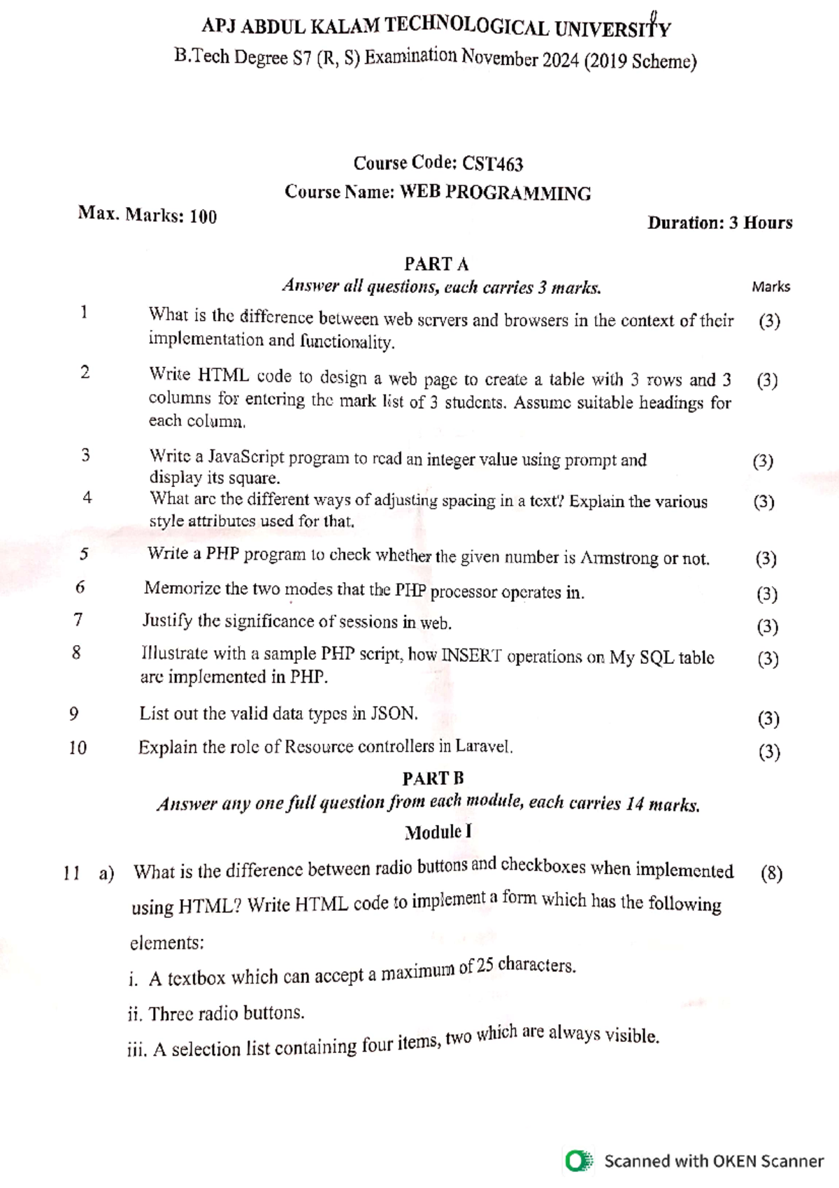 CST463 Final Exam Nov 2024 - Web Programming Question Paper - Studocu