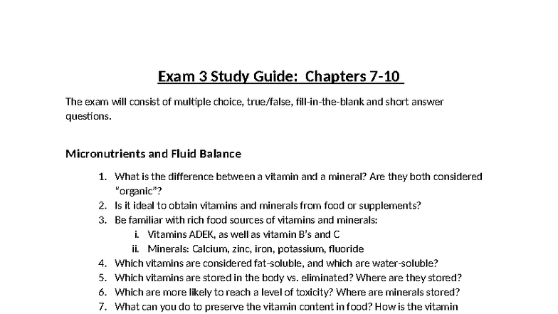 Exam 3 Study Guide: Micronutrients, Antioxidants & Bone Health F2025 ...