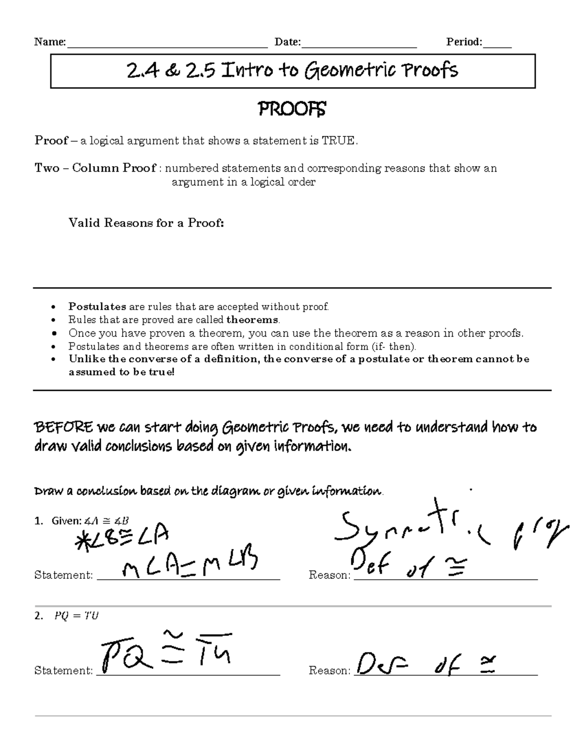 2.4 2.5 Notes - Geometry Proofs - Name ...
