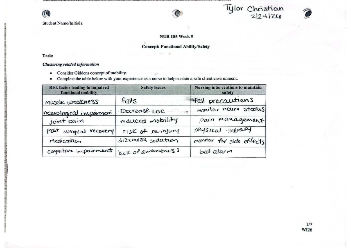 NUR 185 Week 9: Functional Mobility & Safety Interventions for Rehab ...