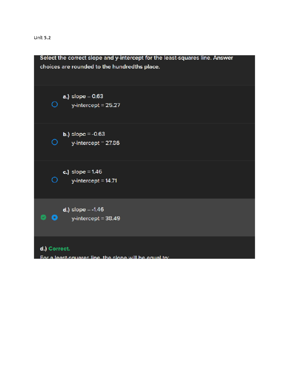 Unit 5.2 - Quiz Answers for Slope Calculation - Studocu