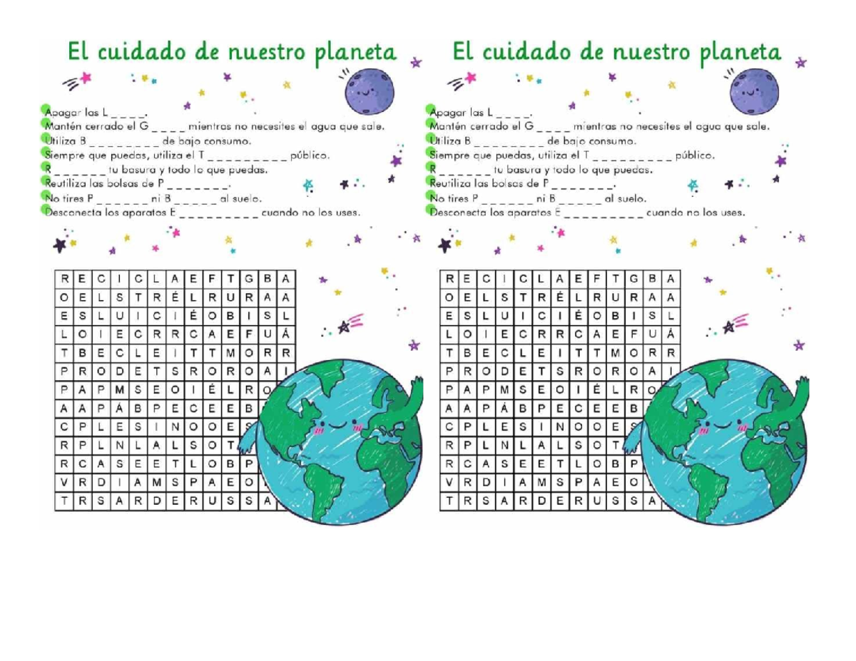 Cuidado del Medio Ambiente: Guía Completa y Sopa de Letras - Studocu