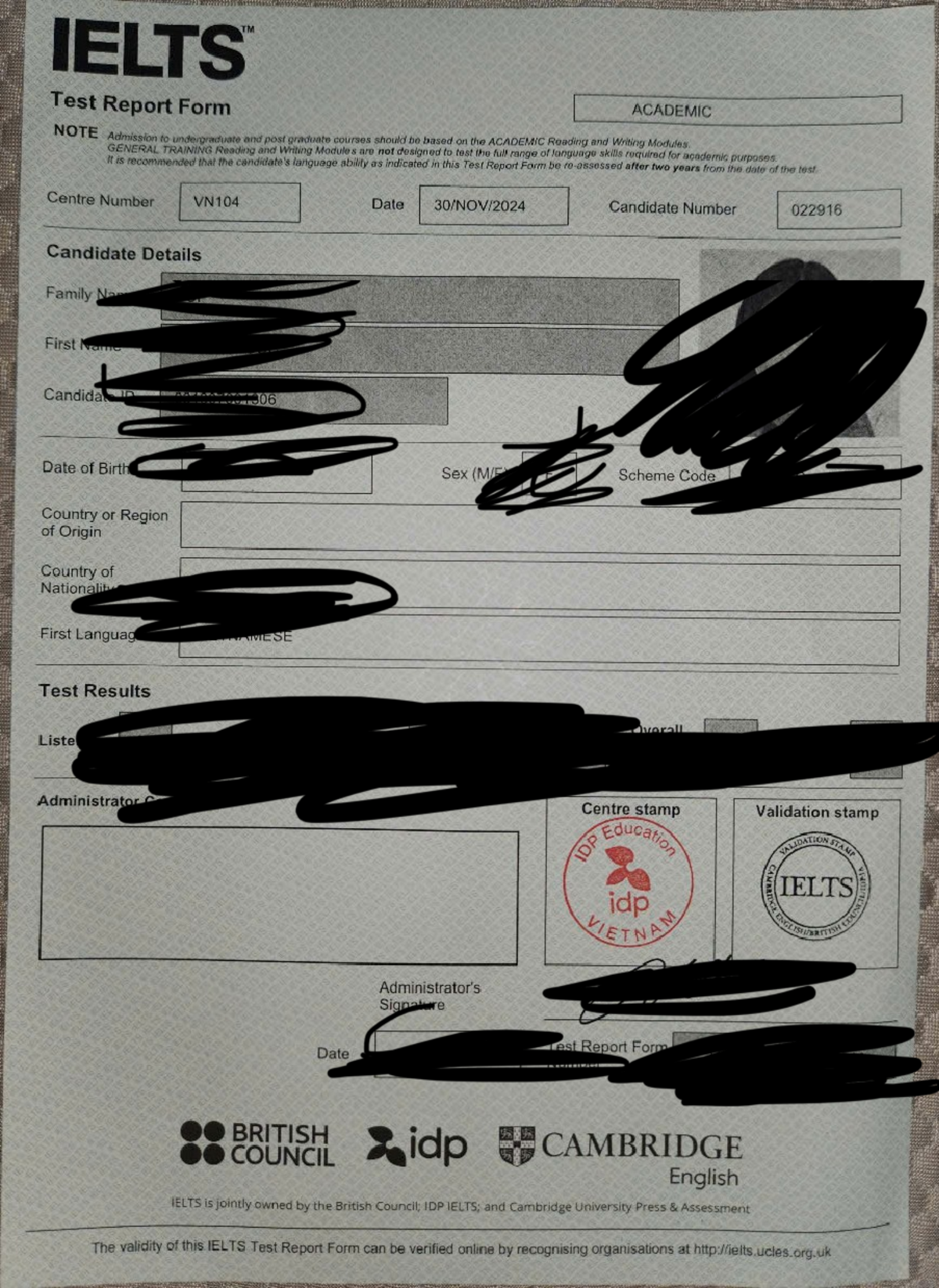 IELTS TM Test Report Form: Academic Module Guidelines - Studocu