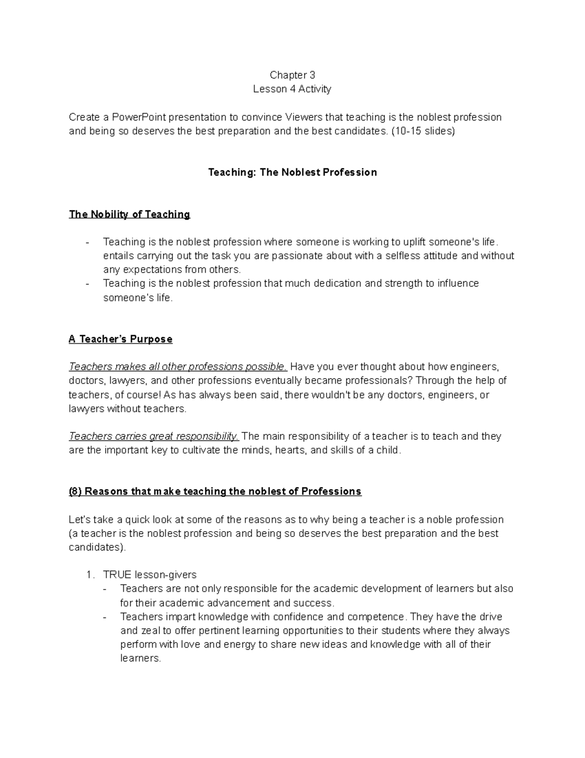 Chapter 3 lesson 4 Activity - Chapter 3 Lesson 4 Activity Create a ...