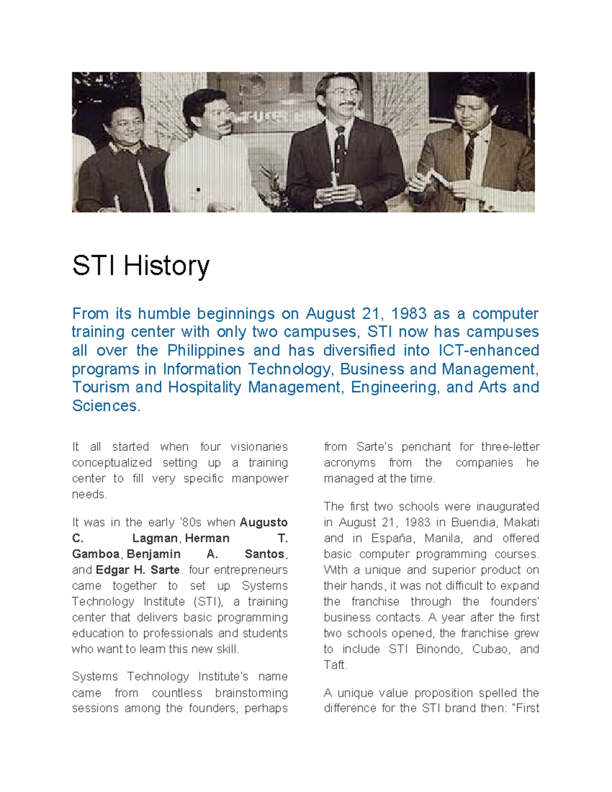 Attachment 2 - notes - STI History From its humble beginnings on August ...