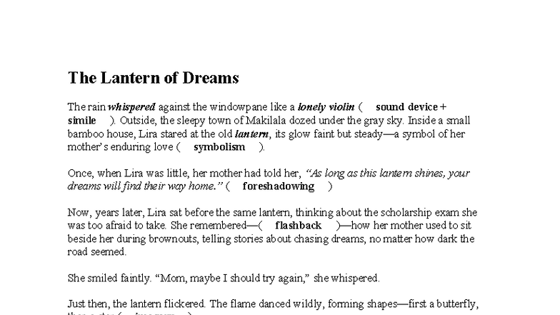 PT1 - The Lantern of Dreams: A Journey of Hope and Determination - Studocu