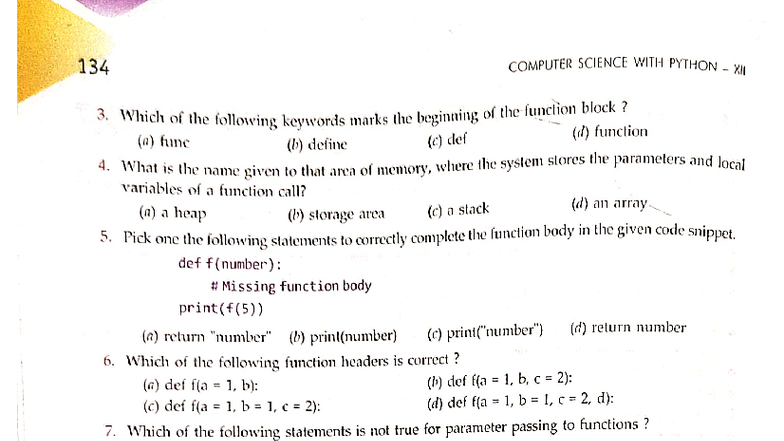 Function MCQs - CS 134 Python XII Exam Prep - Studocu