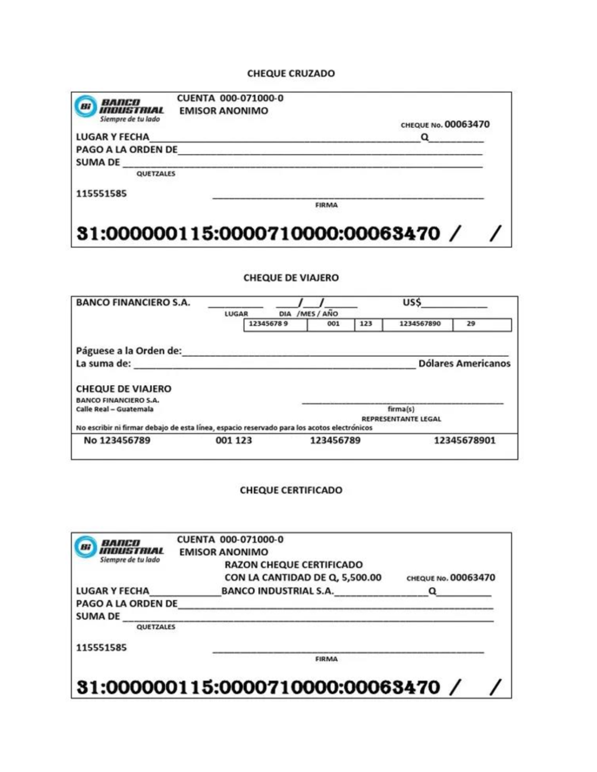 Tipos de Cheques para Prácticas - CHEQUE CRUZADO y CERTIFICADO - Studocu