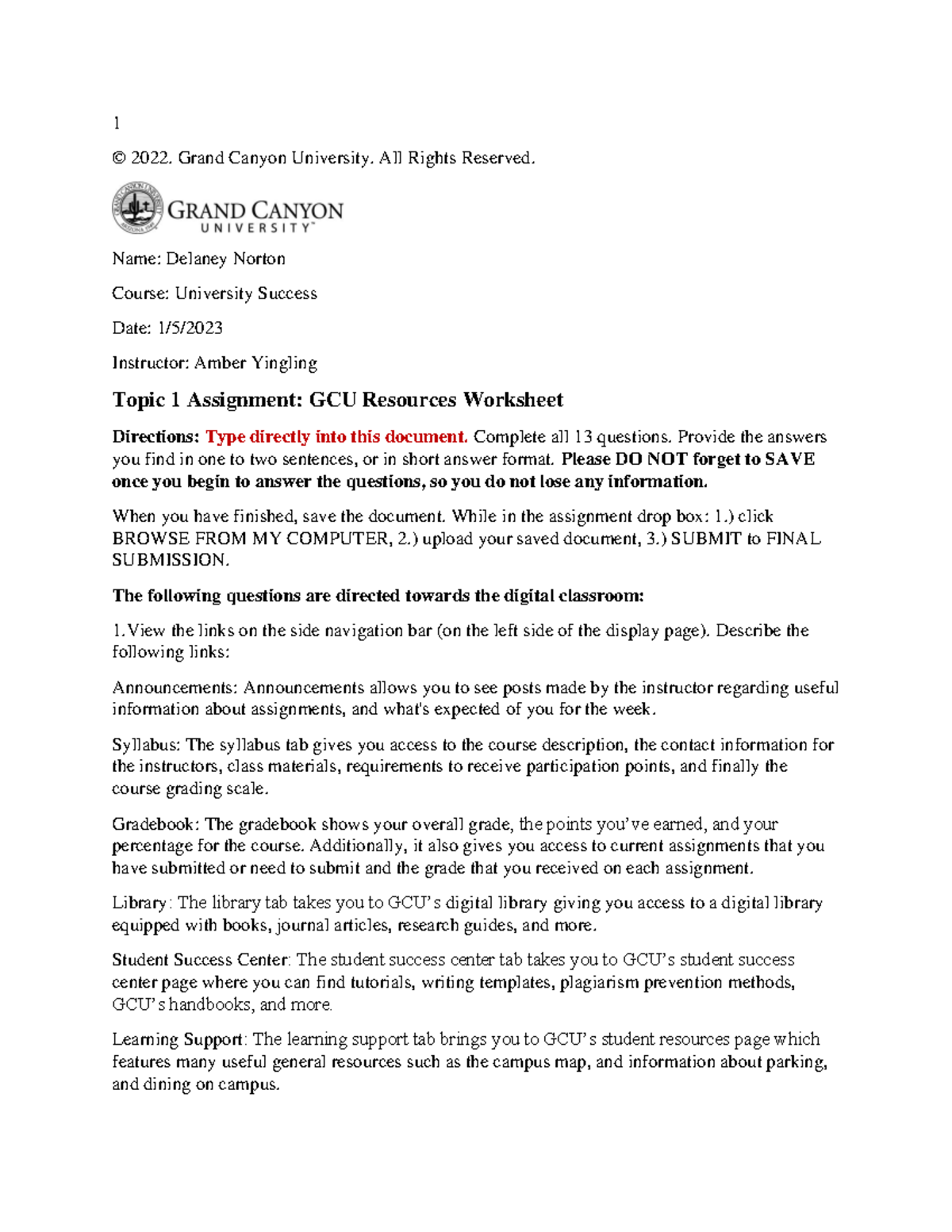 University Success – GCU Resources Worksheet Assignment - Studocu