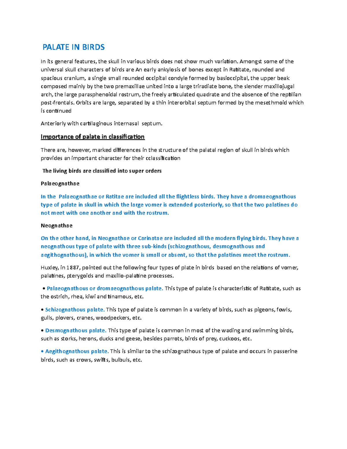 Bird palate - PALATE IN BIRDS In its general features, the skull in ...