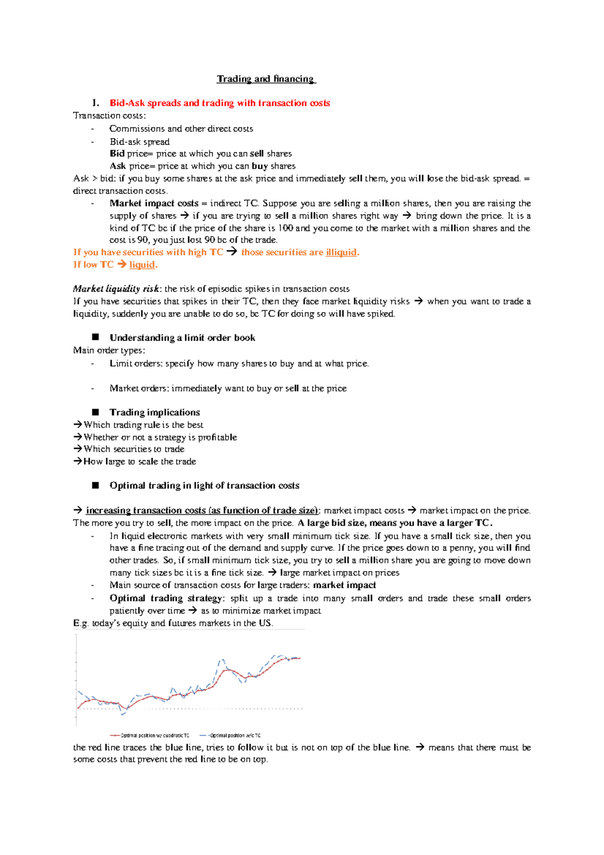 Week 8-9-10 - Lecture notes 8,9,10 - Trading and financing 1. Bid-Ask ...
