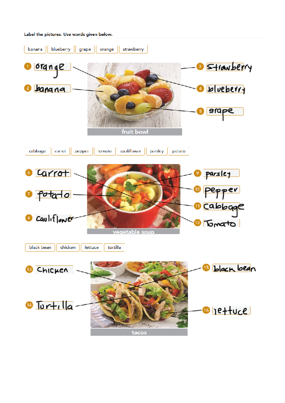Level 2 Unit 9 Recap - Práctica de inglés - Label the pictures. Use ...