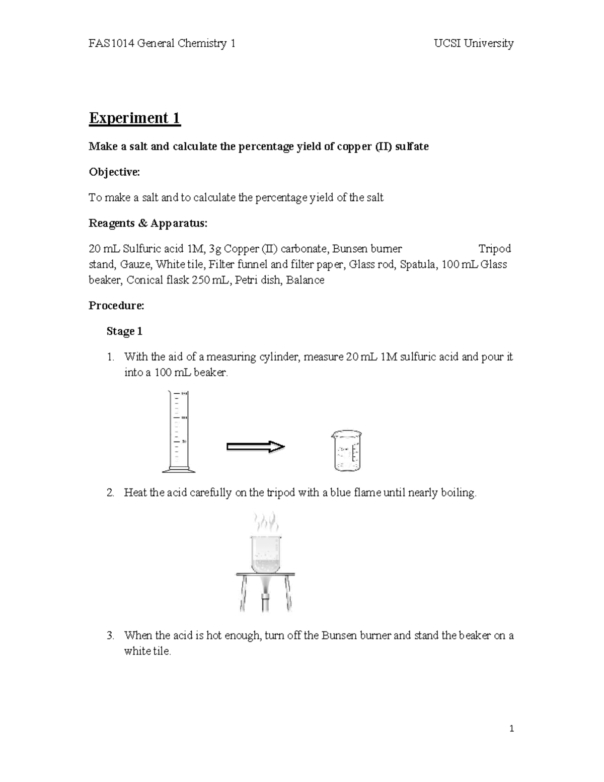 FAS1014 General Chemistry 1 UCSI University Lab Experiments ...