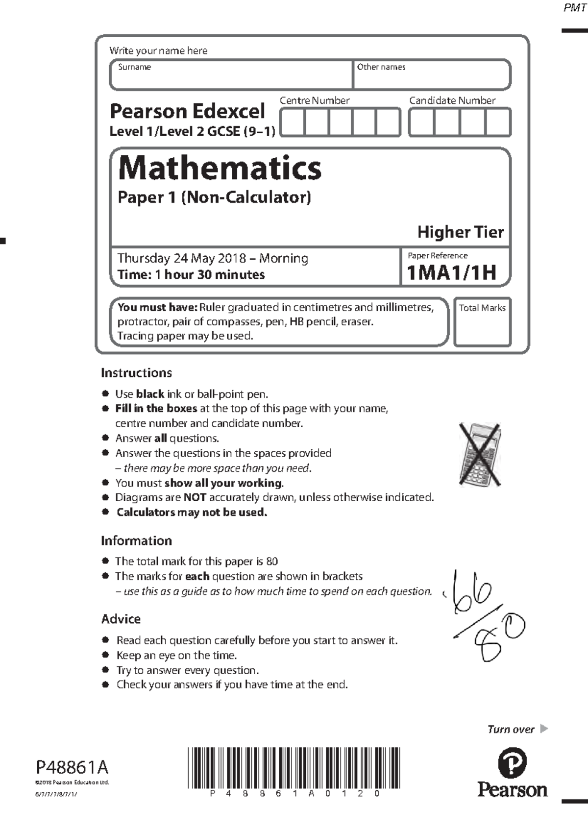 GCSE Maths Level 2 Paper 1 Higher Tier - May 2018 Exam (PMT) - Studocu