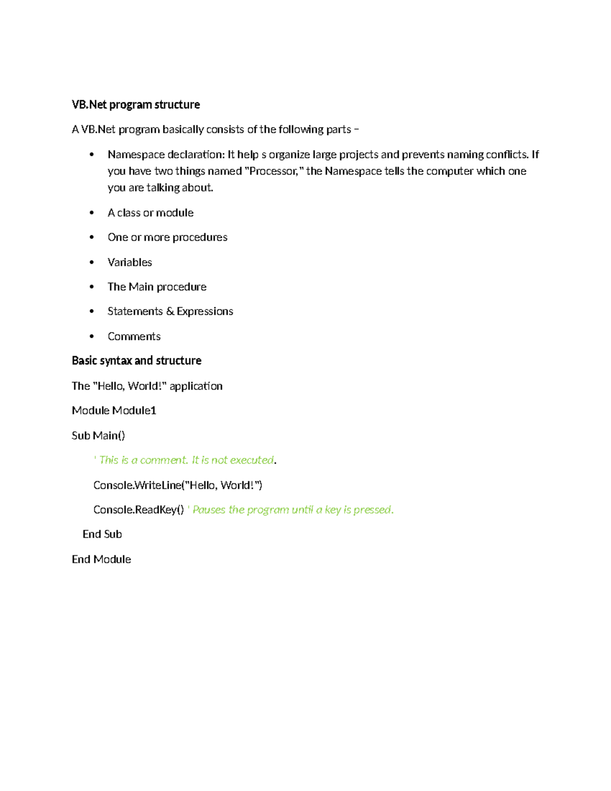 VB.NET Structure 2026: Key Concepts and Program Basics - Studocu