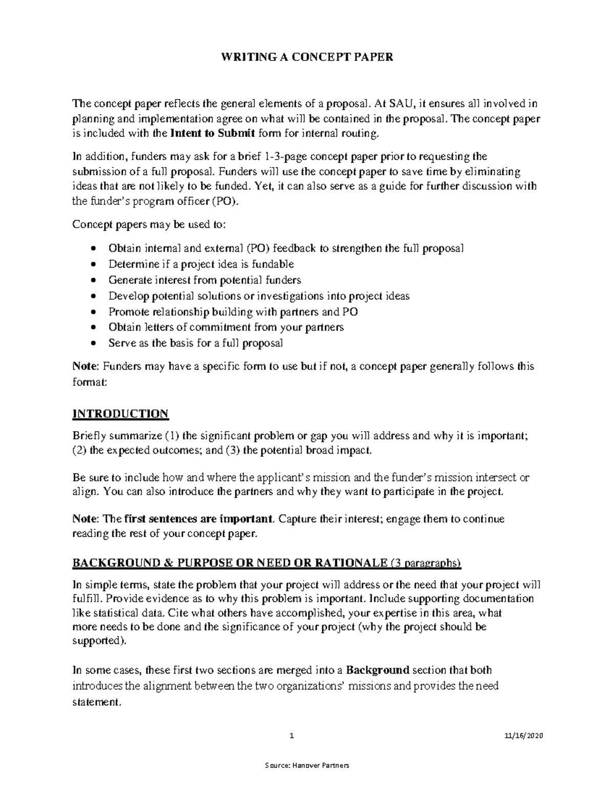Concept-Paper-Template - 1 11/16/ Source: Hanover Partners WRITING A ...
