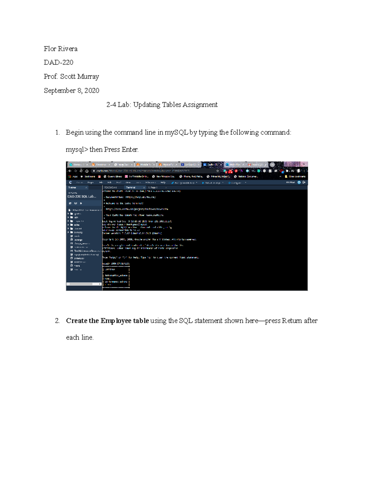 2-4 Lab Updating Tables - Flor Rivera DAD- Prof. Scott Murray September ...