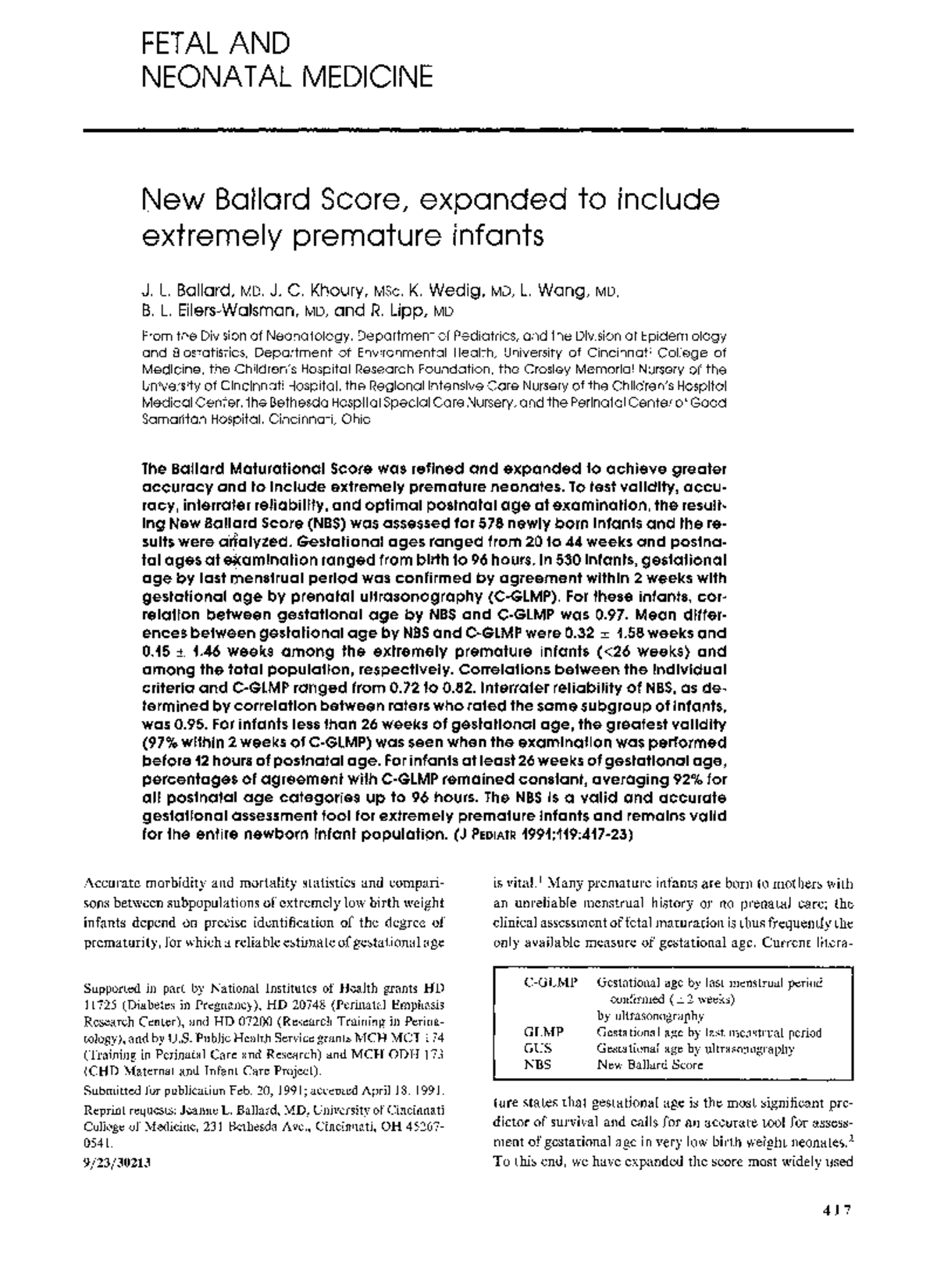 New Ballard Score for Gestational Age Assessment in Premature Infants ...