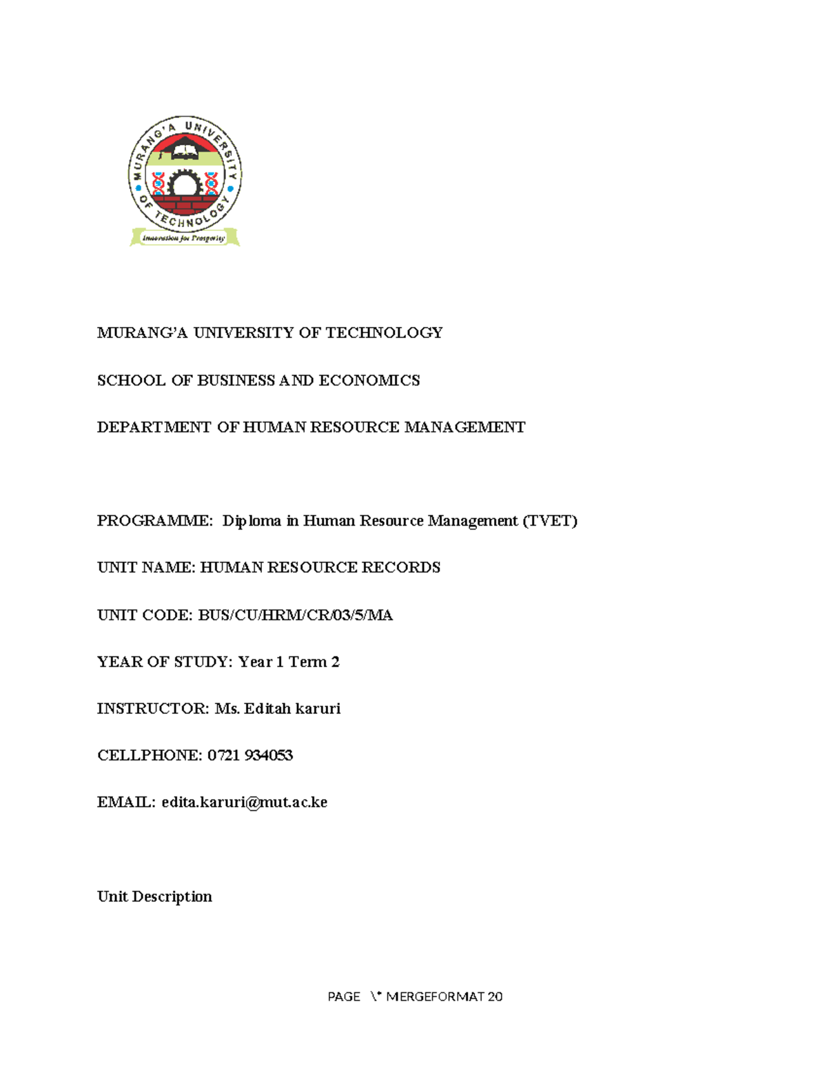 HR Records Management Notes (HRM 101) - Year 1 Term 2 - Studocu